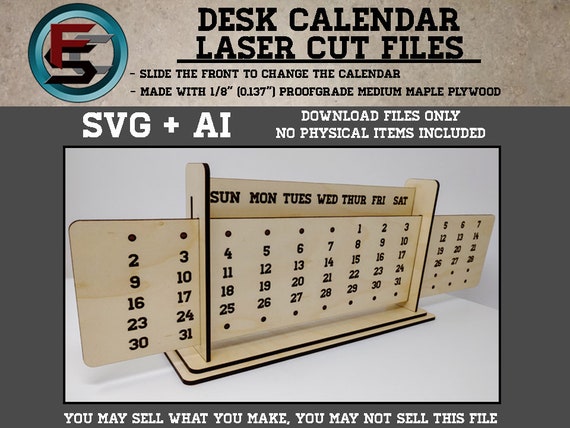Desk Calendar SVG Ai Laser Cut Files INSTANT DOWNLOAD | Etsy UK