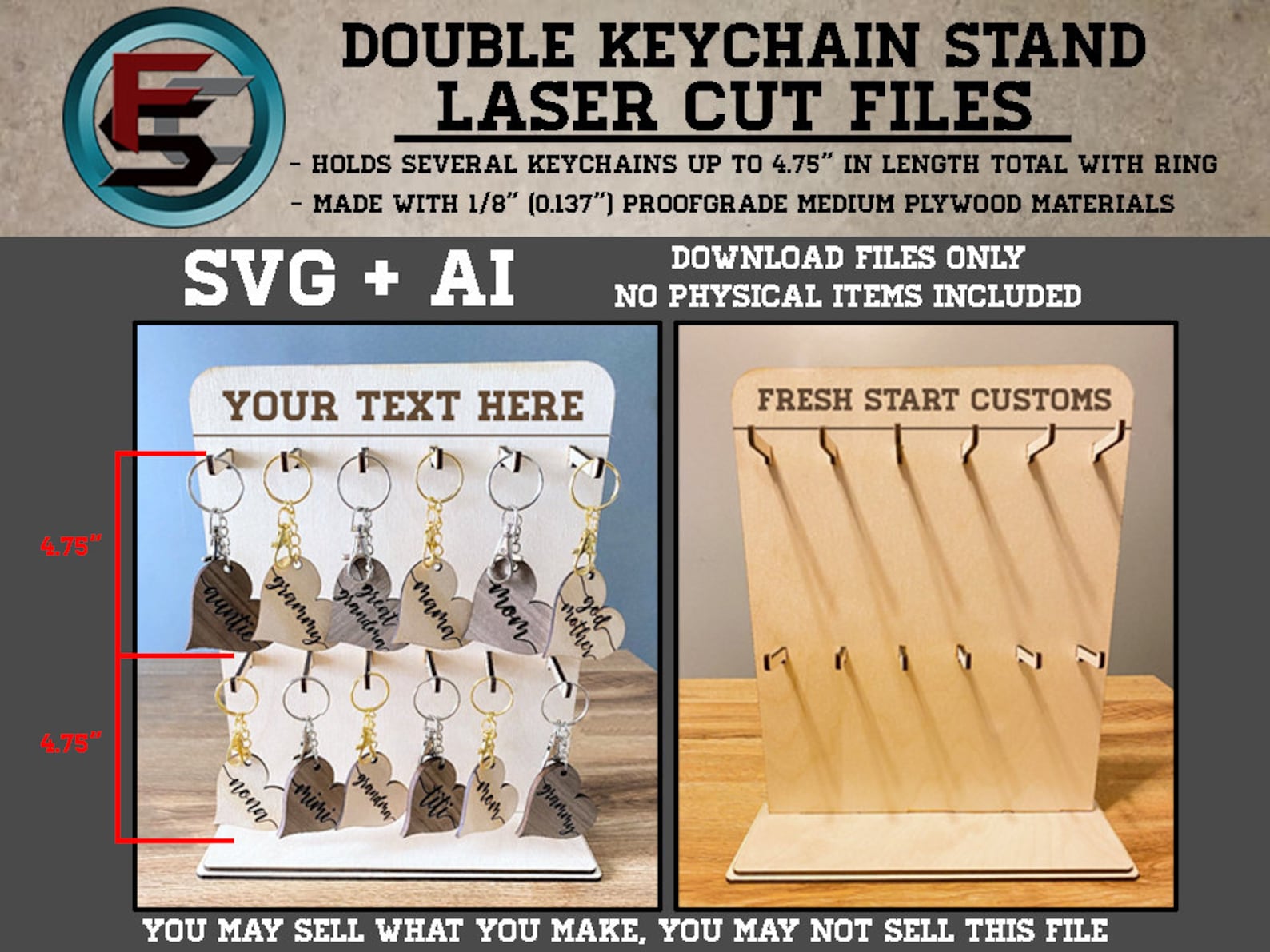 Double Keychain Stand SVG Ai Laser Cut Files INSTANT - Etsy