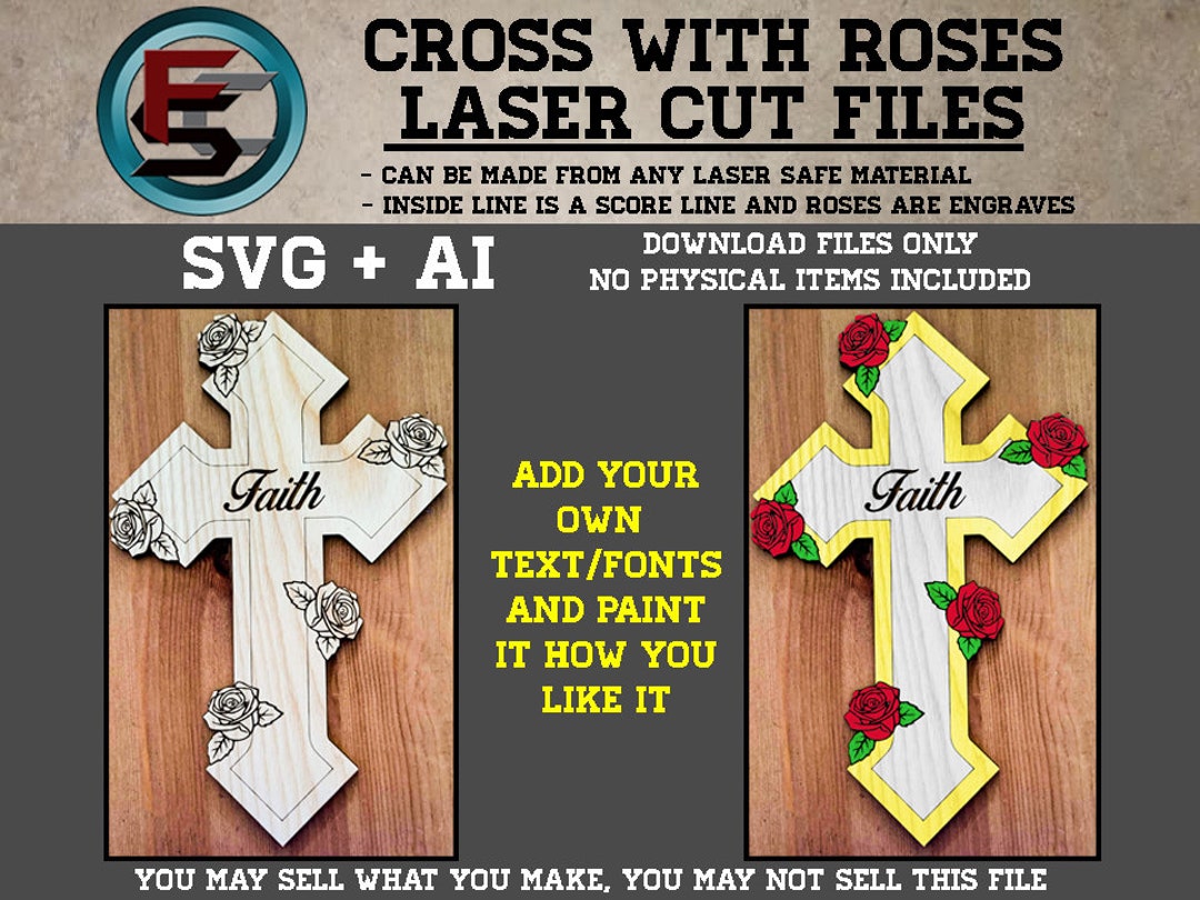 Cross With Roses SVG Ai Laser Cut Files INSTANT DOWNLOAD - Etsy
