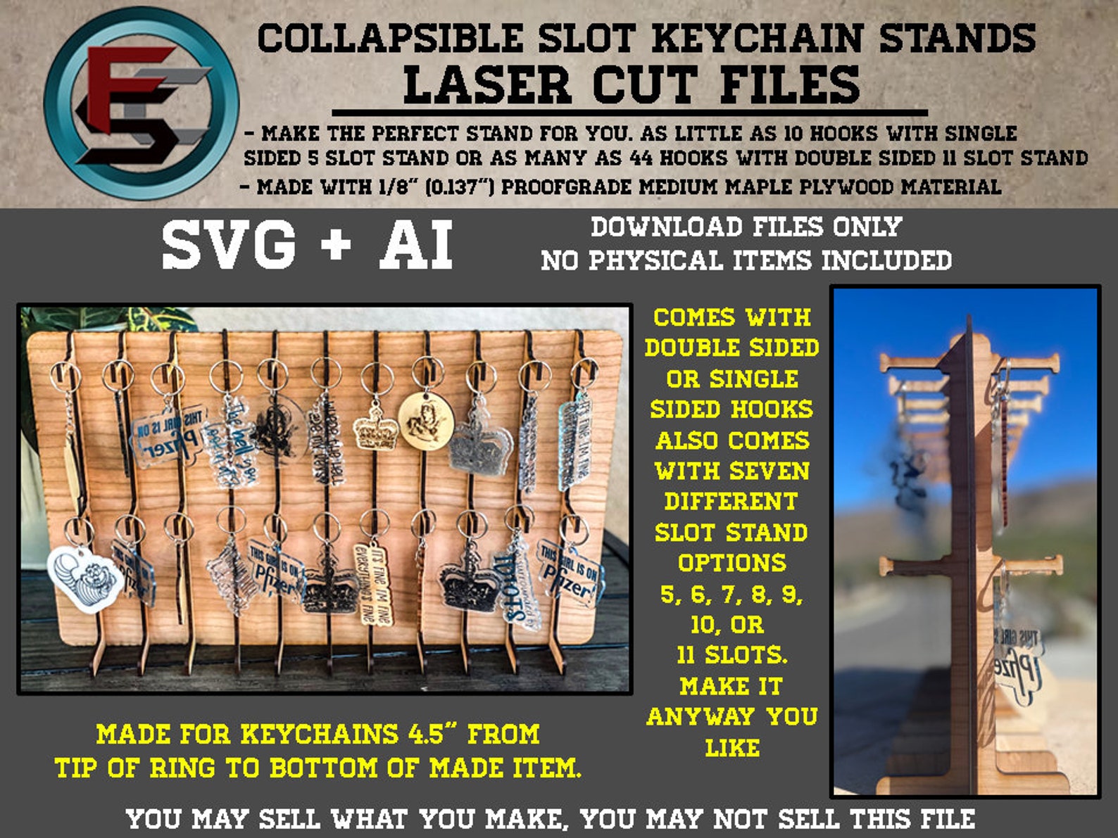 Collapsible Slot Keychain Stands SVG Ai Laser Cut Files | Etsy