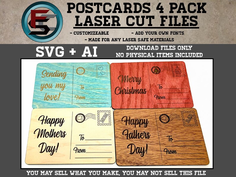 Postcards 4 Pack SVG Ai Laser Cut Files INSTANT DOWNLOAD - Etsy