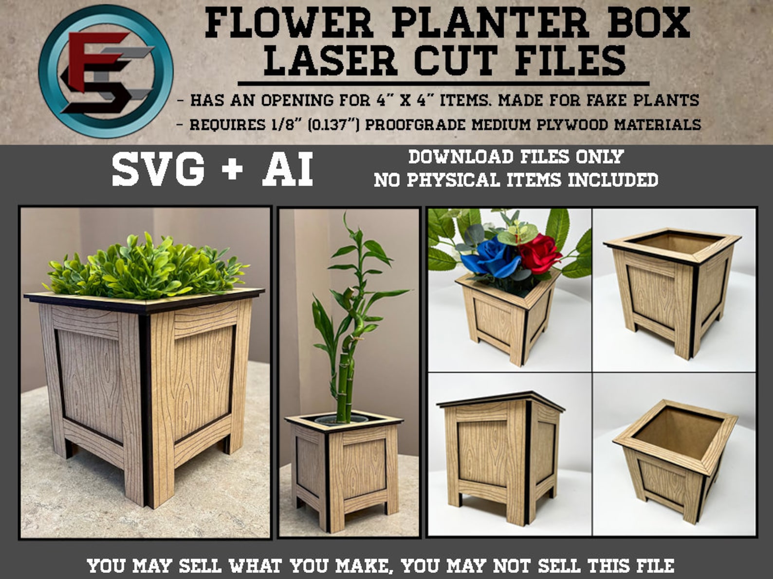 Flower Planter Box SVG Ai Laser Cut Files INSTANT DOWNLOAD - Etsy