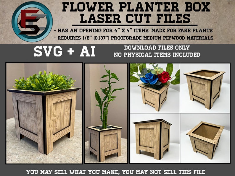 Flower Planter Box SVG Ai Laser Cut Files INSTANT - Etsy