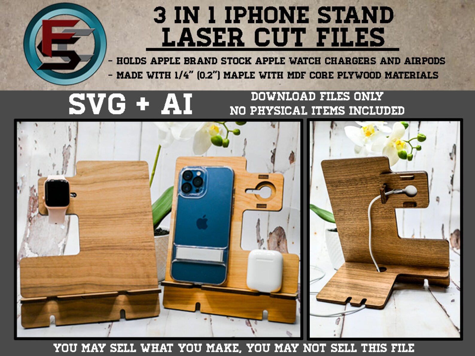 3 in 1 iPhone Stand SVG + Ai Laser Cut Files -- INSTANT DOWNLOAD - Etsy