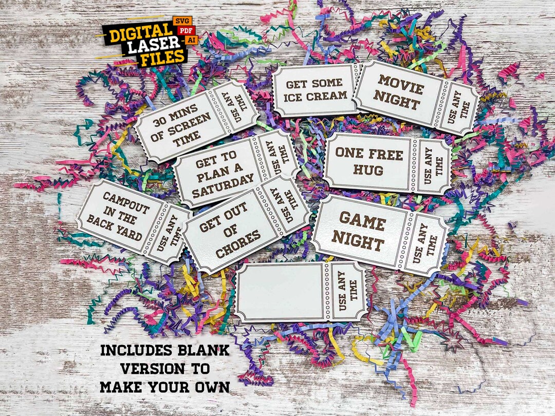 Family Tickets - Coupons SVG + Ai Laser Cut Files -- INSTANT DOWNLOAD ...