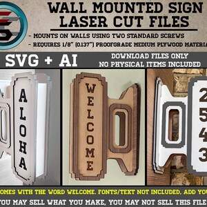 Wall Mounted Sign SVG + Ai Laser Cut Files -- INSTANT DOWNLOAD - Etsy