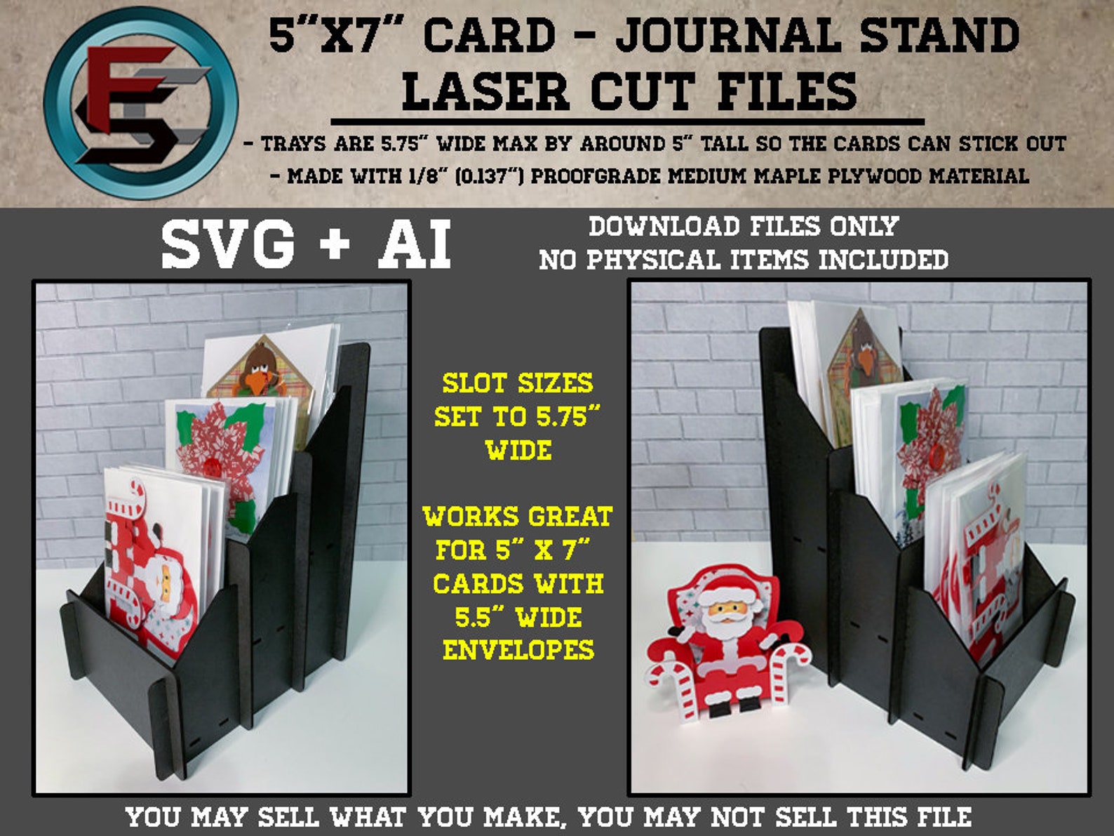 5x7 Card Journal Stand SVG Ai Laser Cut Files INSTANT | Etsy