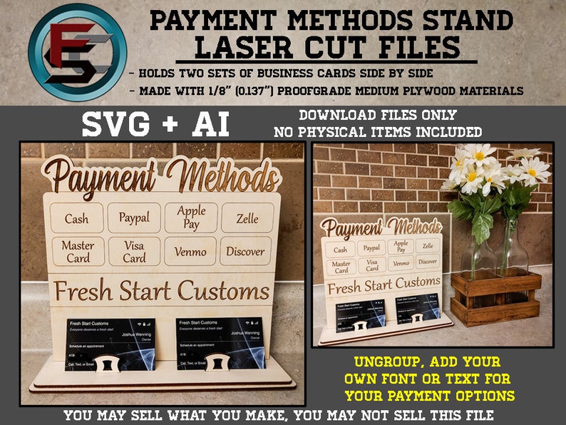 Payment Methods Stand SVG Ai Laser Cut Files INSTANT | Etsy