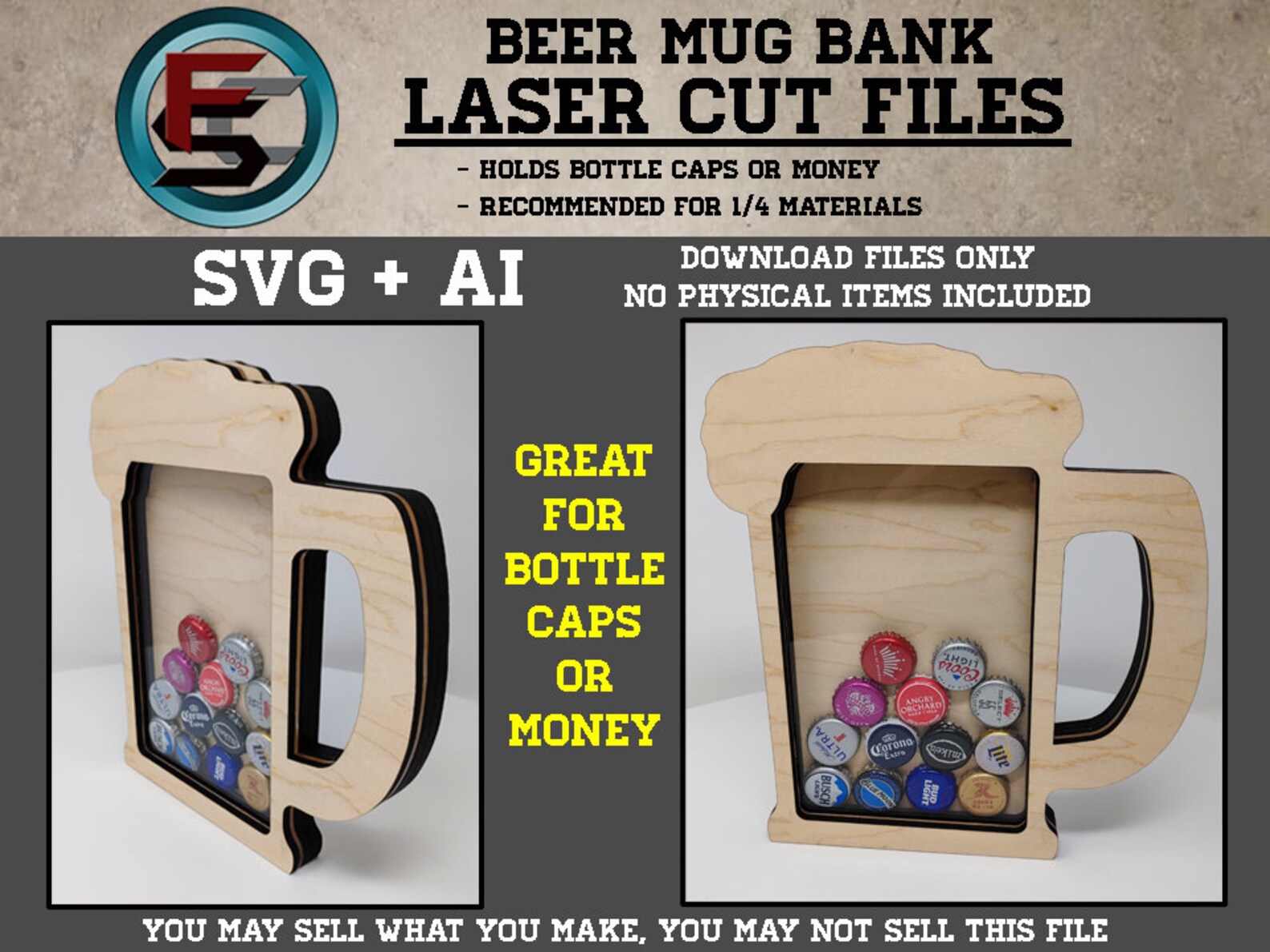 Beer Mug Bank SVG + Ai Laser Cut Files -- INSTANT DOWNLOAD - Etsy
