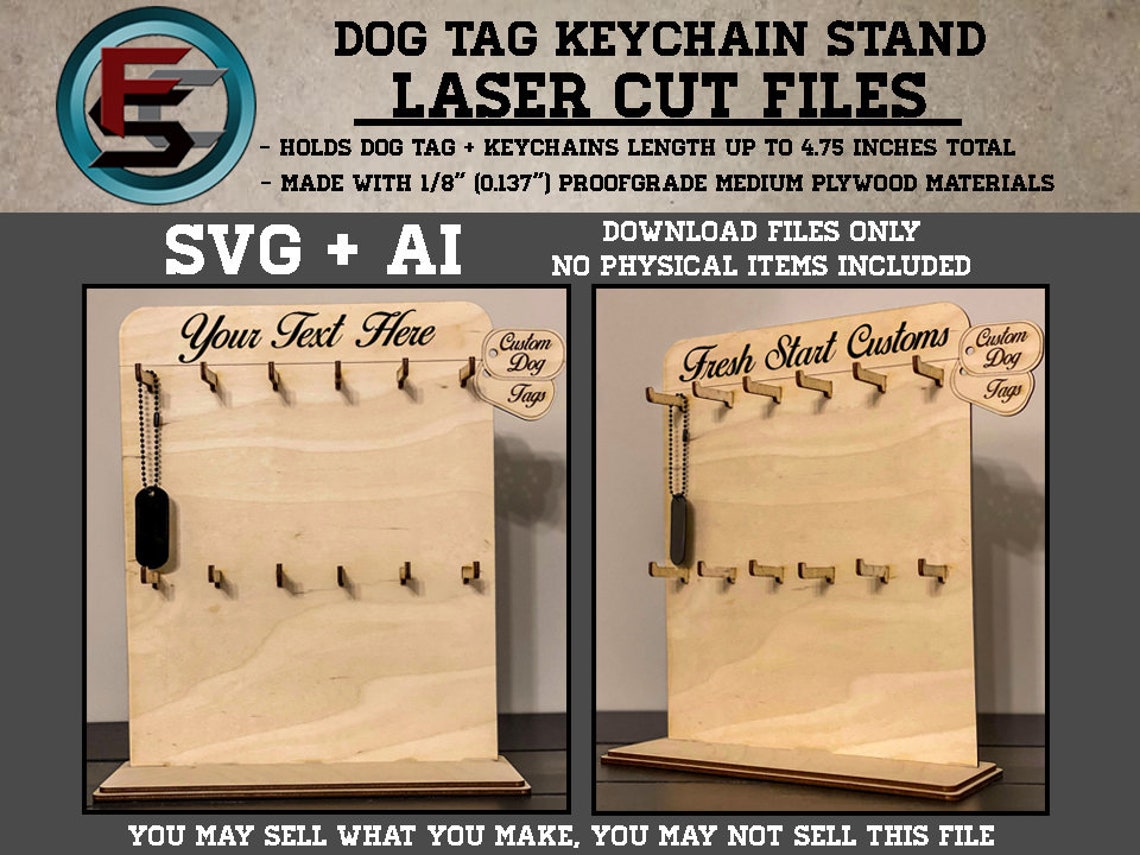 Dog Tags Keychain Stand SVG + Ai Laser Cut Files -- INSTANT DOWNLOAD - Etsy