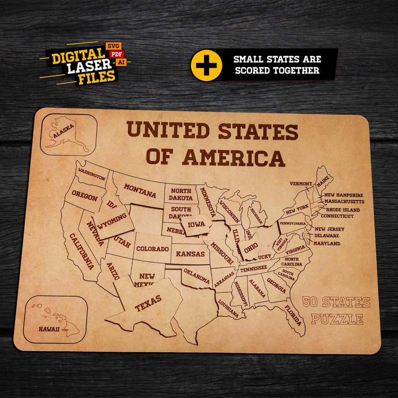 Usa Puzzle Map Laser File - Etsy