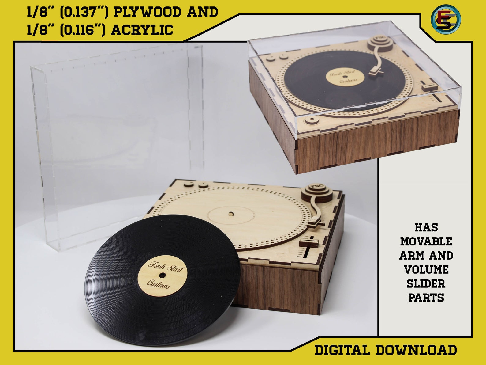 Large Record Player SVG Ai Laser Cut Files INSTANT DOWNLOAD - Etsy