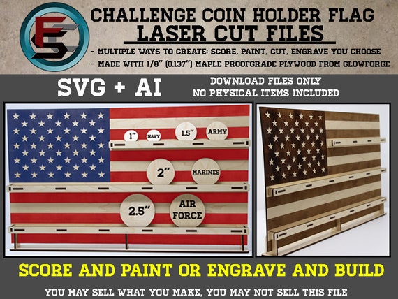 Challenge Coin Flag Holder SVG Ai Laser Cut Files INSTANT | Etsy