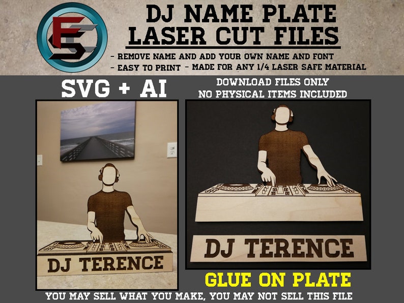 Dj Name Plate SVG Ai Laser Cut Files INSTANT DOWNLOAD - Etsy Australia