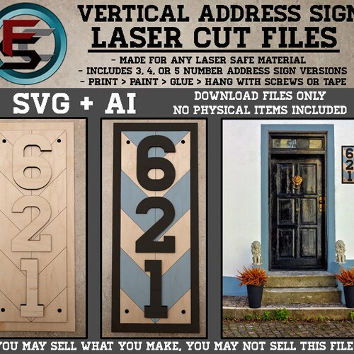 Vertical Address Sign Svg Ai Laser Cut Files INSTANT - Etsy