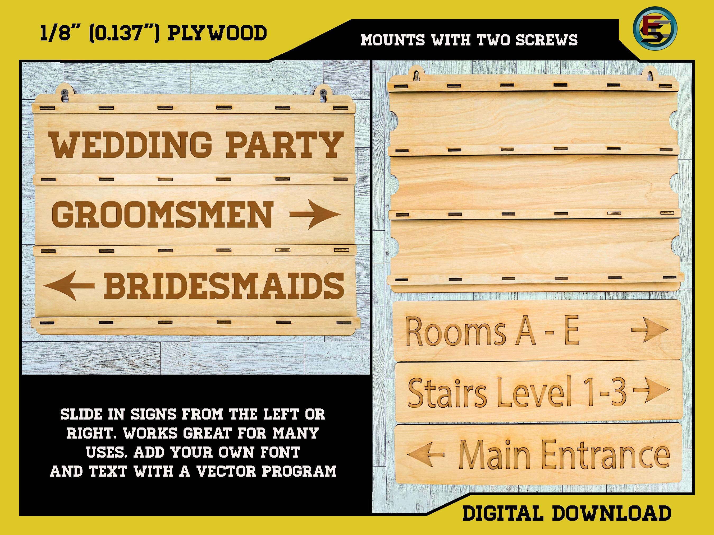 Slide in Wall Sign SVG Ai Laser Cut Files INSTANT - Etsy