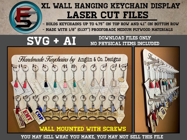 XL Wall Hanging Keychain Display Svg + Ai Laser Cut Files -- INSTANT ...