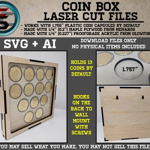 Coin Box SVG + Ai Laser Cut Files -- INSTANT DOWNLOAD - Etsy