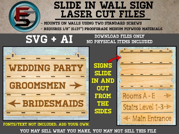 Slide in Wall Sign SVG Ai Laser Cut Files INSTANT - Etsy