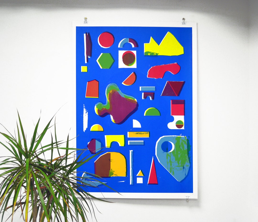 Screen Printing Poster Design Composition Shapes and Colors - Etsy
