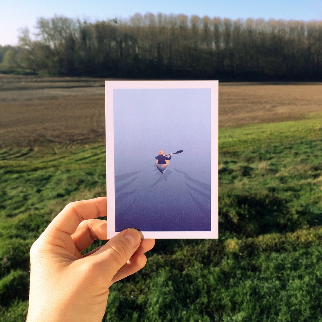 Postcard Illustration Digital Kayak on the Loire - Etsy