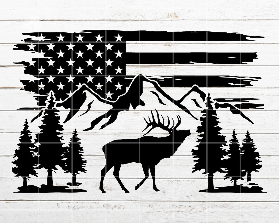 Elk SVG, Mountain Nature Scene SVG, Hunting Svg, Distressed American ...
