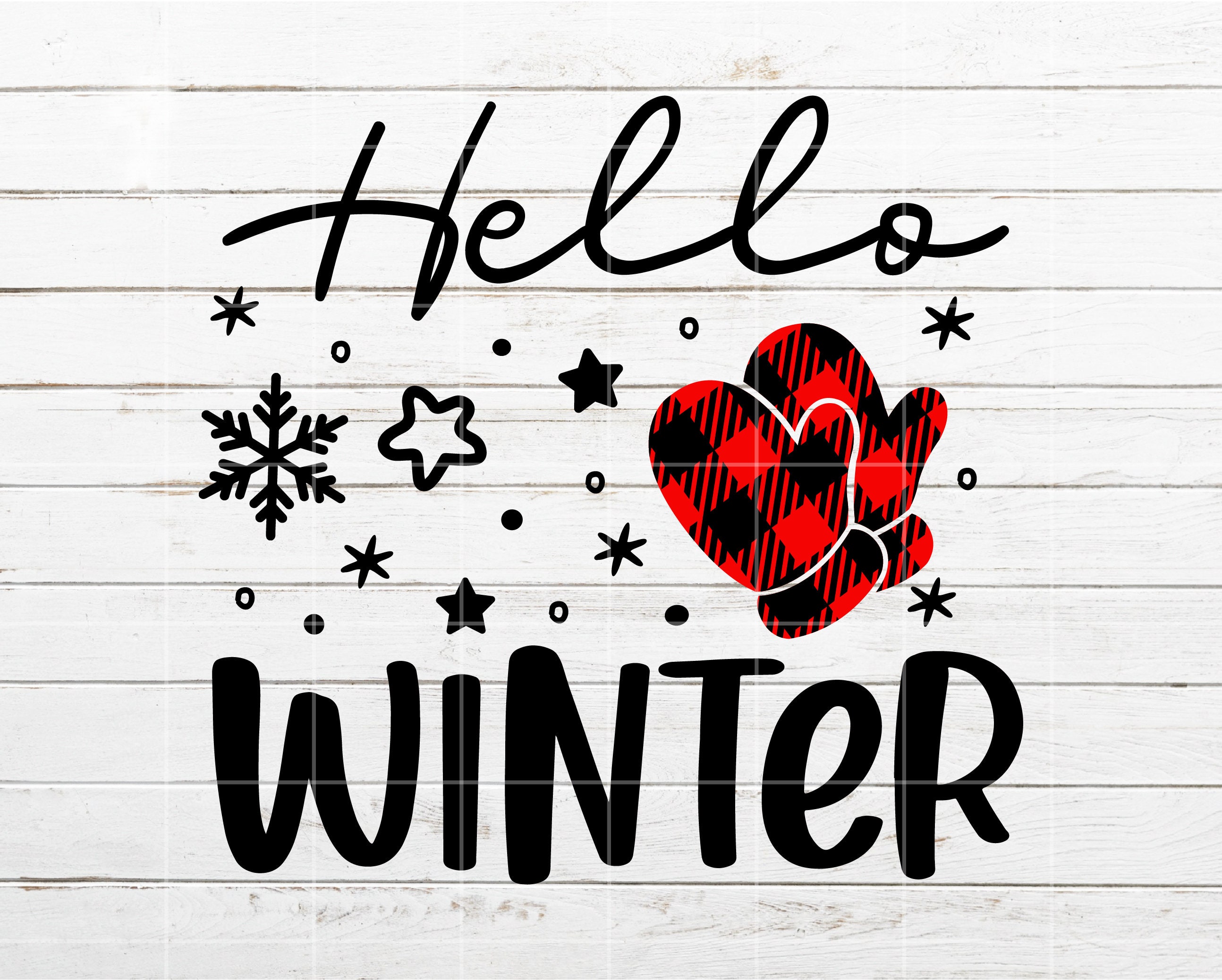 Hello Winter SVG Buffalo Plaid SVG Christmas Mittens Svg - Etsy
