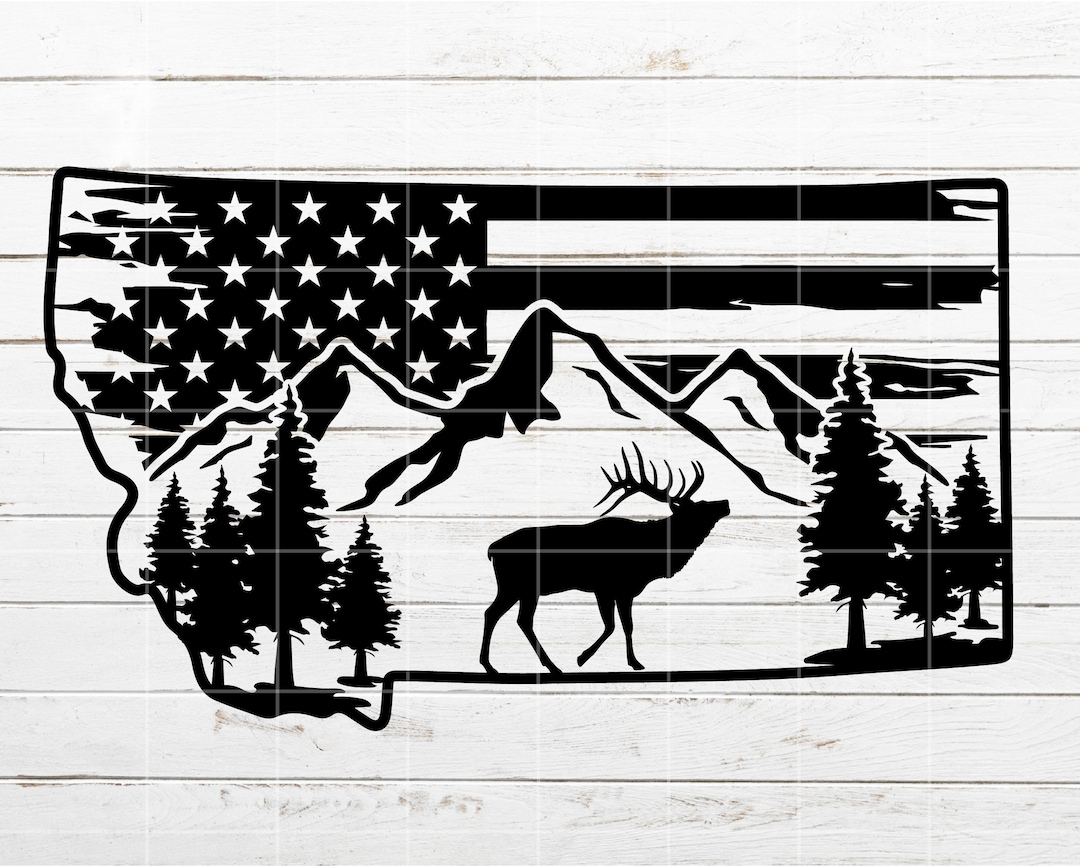 Montana Mountain Flag SVG, Elk Nature Scene SVG, Hunting Svg ...