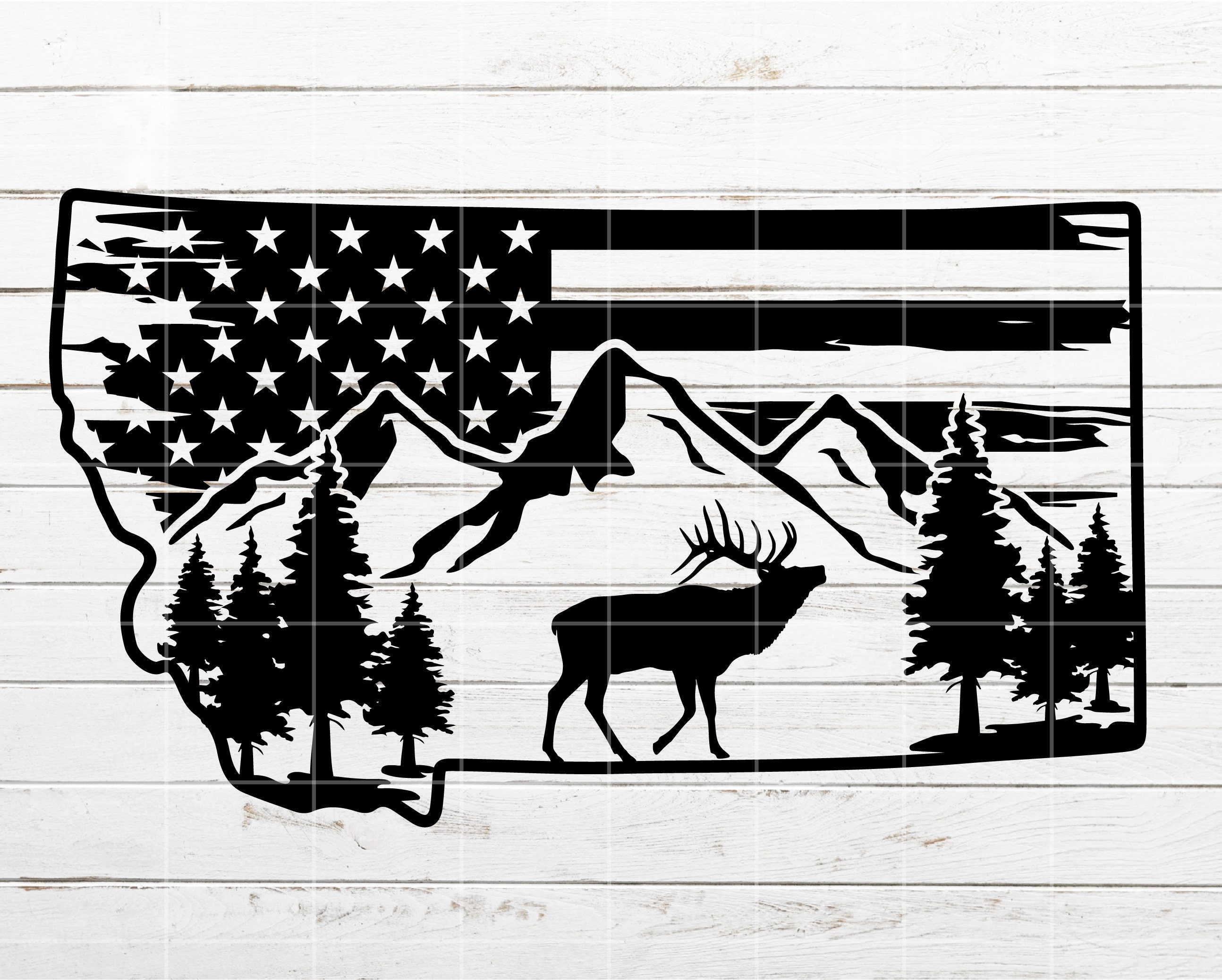 Montana Mountain Flag SVG Elk Nature Scene SVG Hunting Svg - Etsy