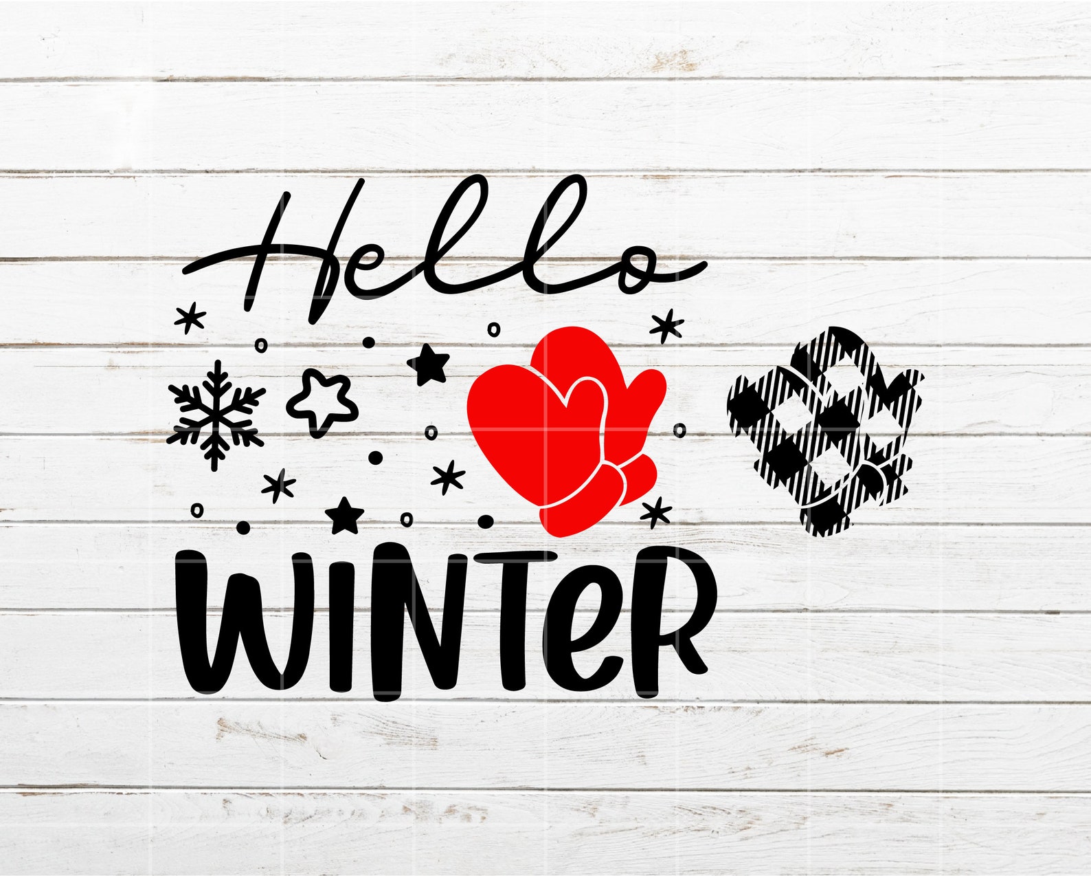 Hello Winter SVG Buffalo Plaid SVG Christmas Mittens Svg - Etsy