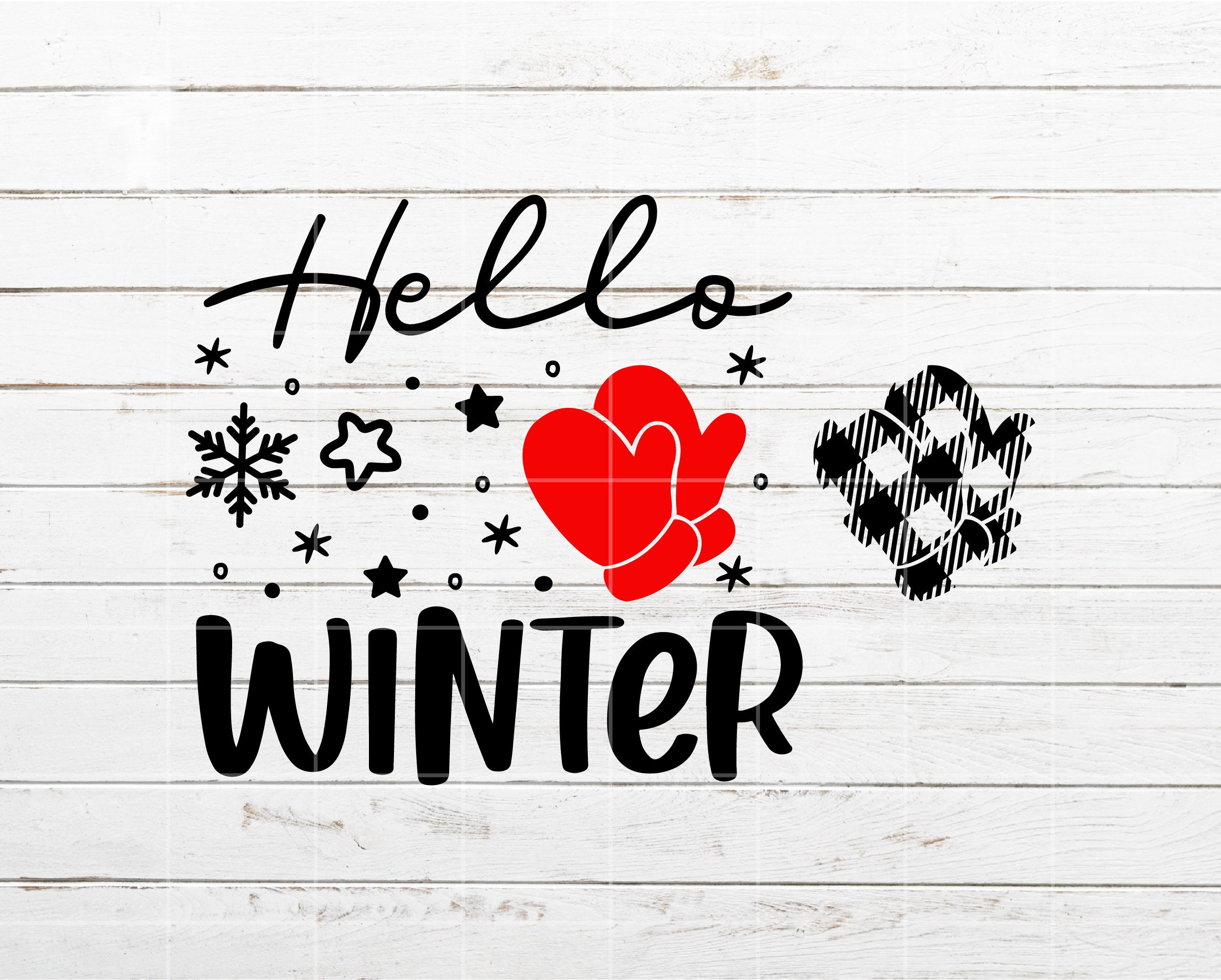 Hello Winter SVG Buffalo Plaid SVG Christmas Mittens Svg - Etsy