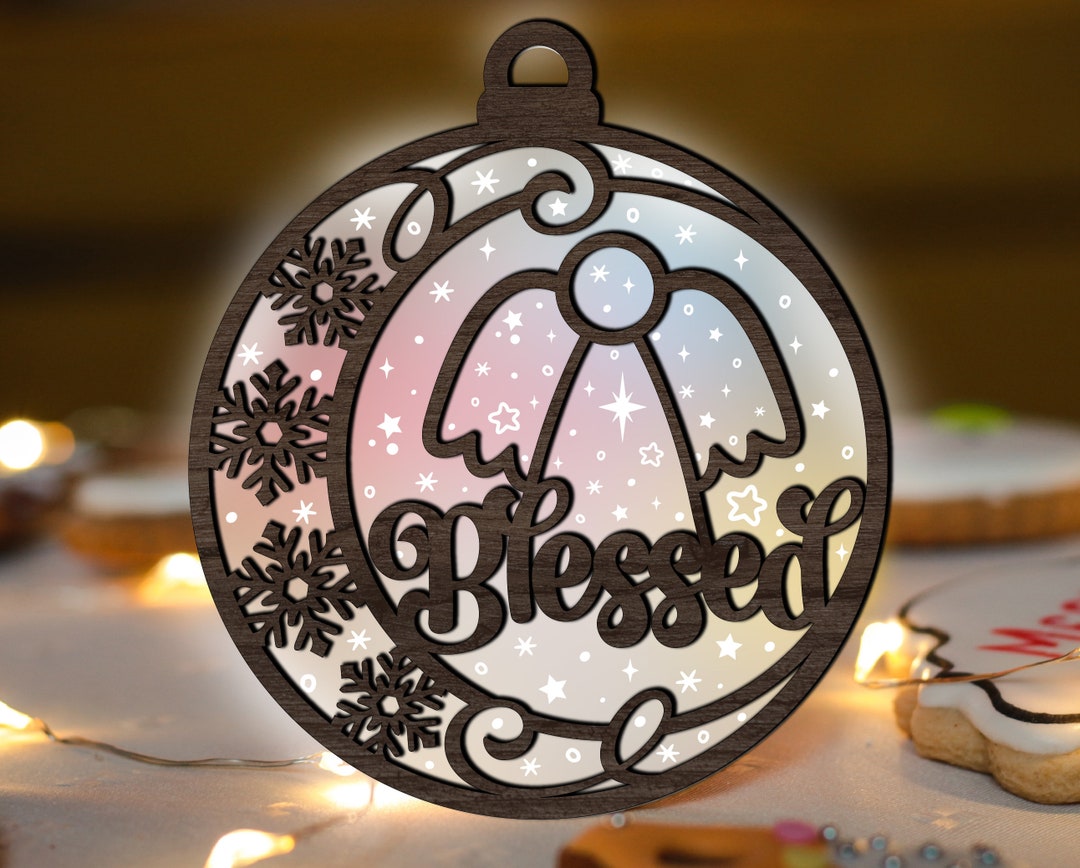 Blessed Angel Christmas Circle Ornament SVG Glowforge, Snowflake SVG ...