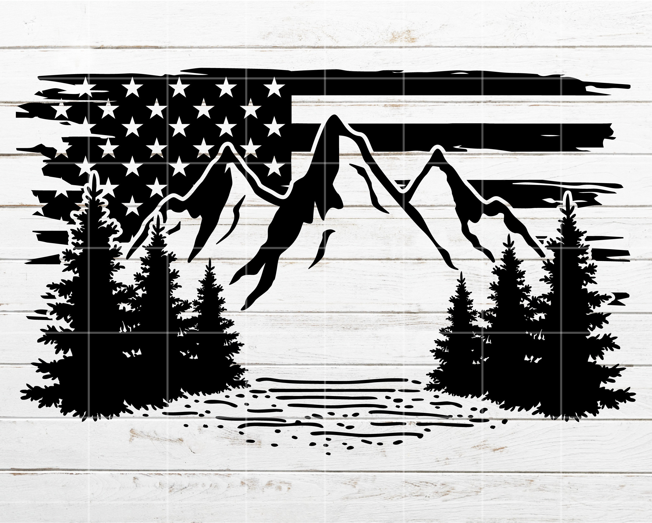 Mountain SVG, Distressed American Flag SVG, Camping Svg, Nature Scene ...