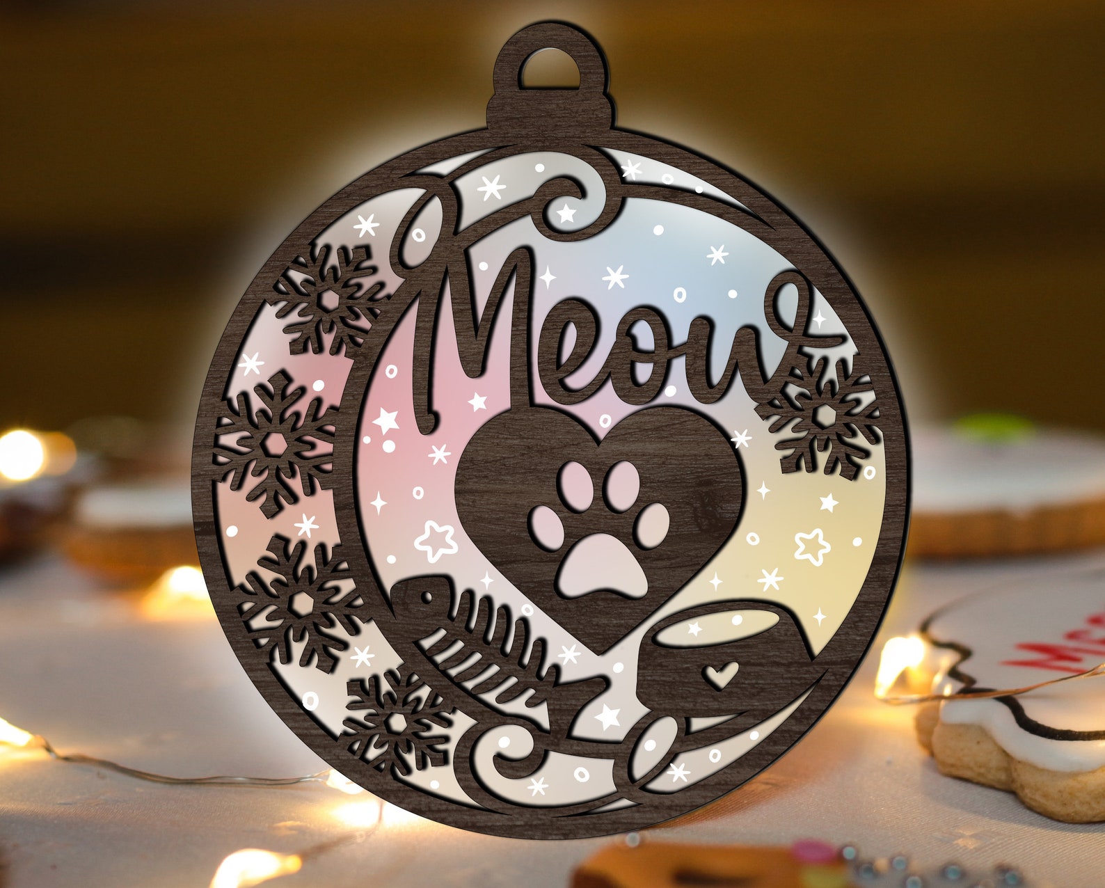 Cat Christmas Ornament SVG Glowforge, Cat Mom Meow Svg, Cat Paw in ...