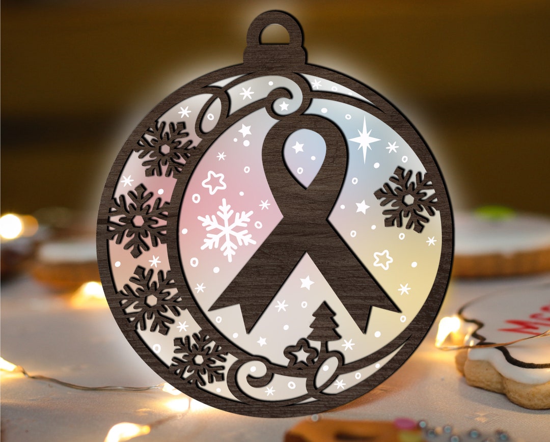 Breast Cancer SVG, Christmas Ornament Glowforge SVG Laser Cut File ...