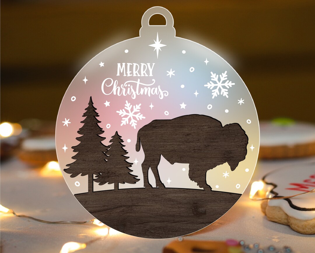 Christmas Bison Ornament SVG Glowforge Laser Cut File, Buffalo Svg ...
