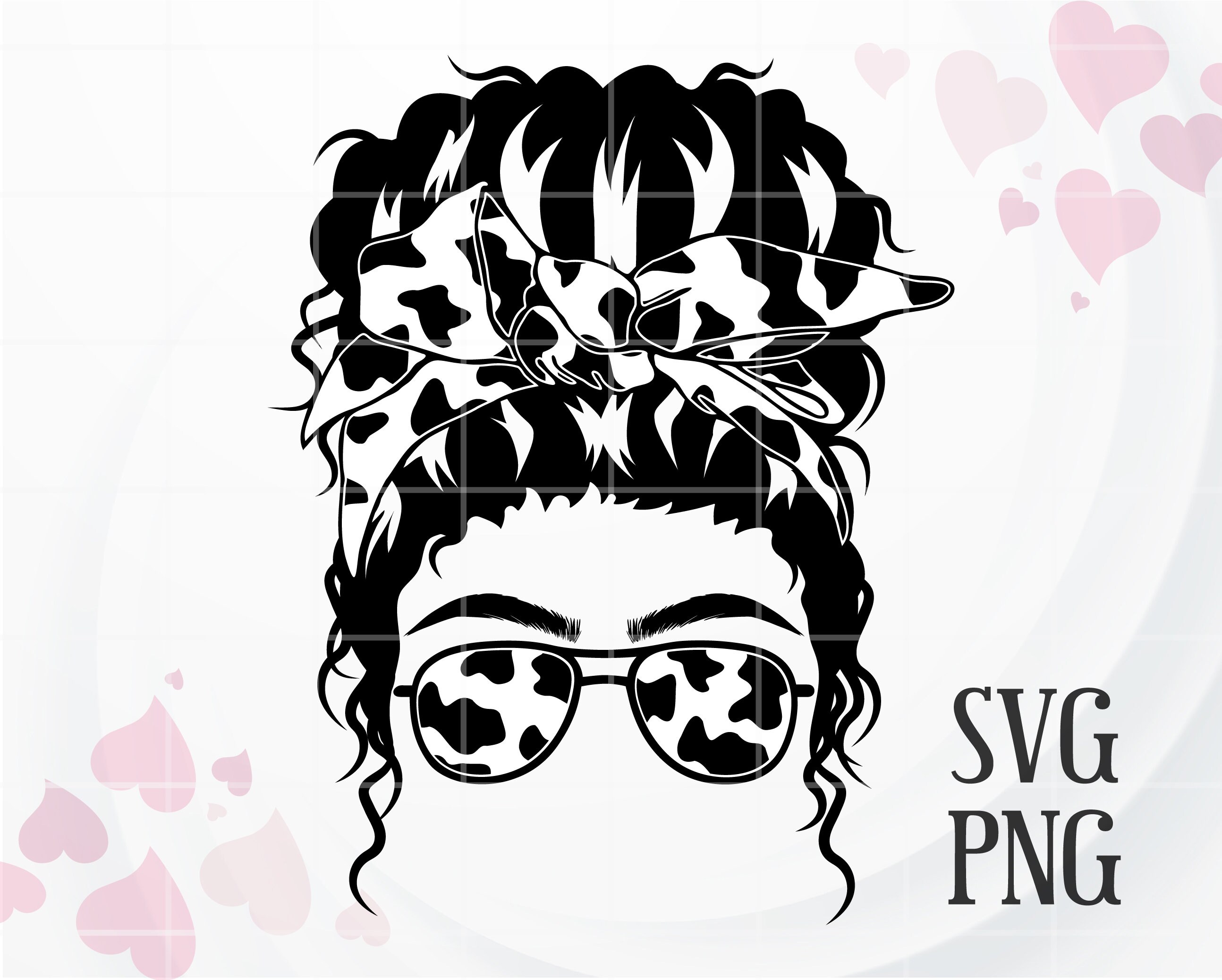 Cow Print Messy Bun SVG, Mom Life SVG, Farm Life SVG, Sublimation Png ...