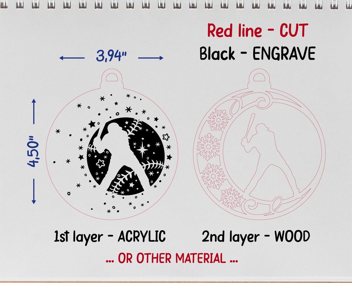 Baseball Ornament Glowforge SVG, Christmas Laser Cut File, Snowlake Svg ...