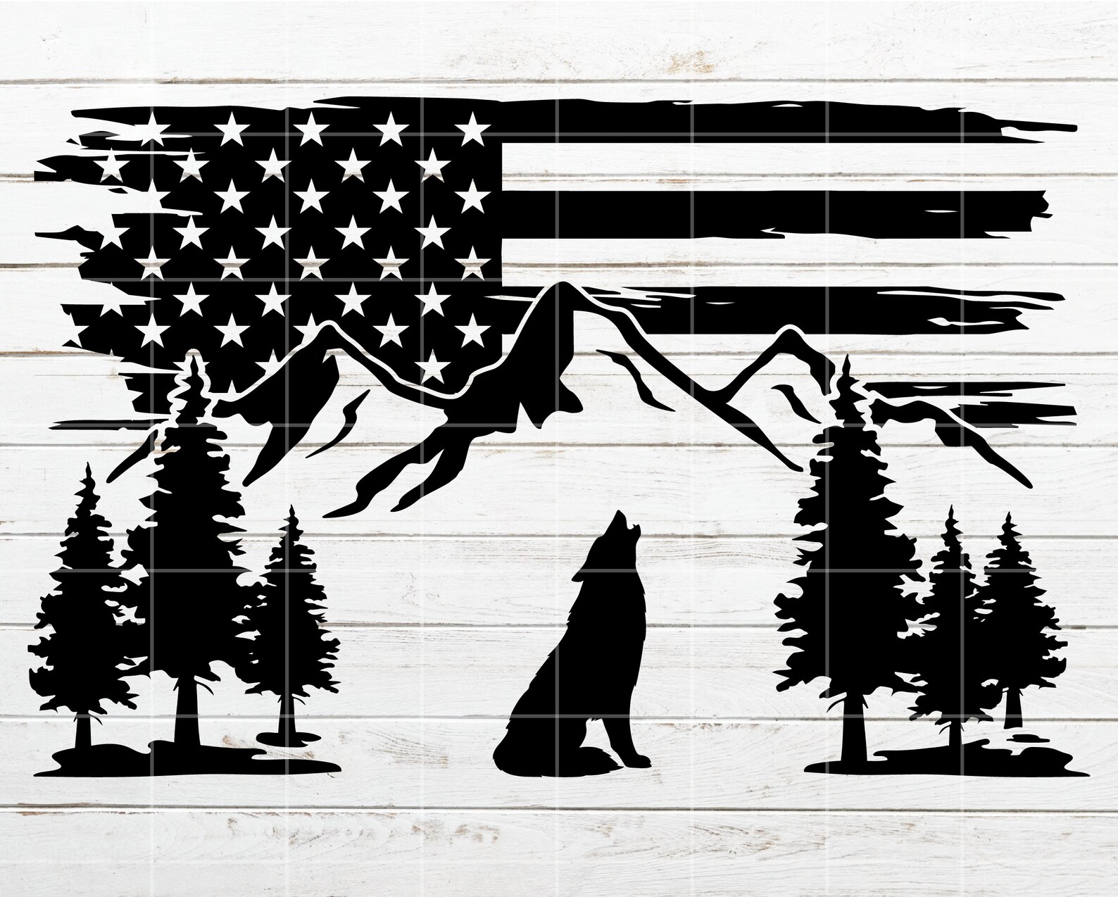 Mountain Flag SVG Wolf SVG Mountain Tree Scene Svg for - Etsy
