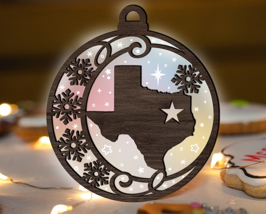 Texas Flag Map Ornament Glowforge SVG, Christmas Laser Cut File ...