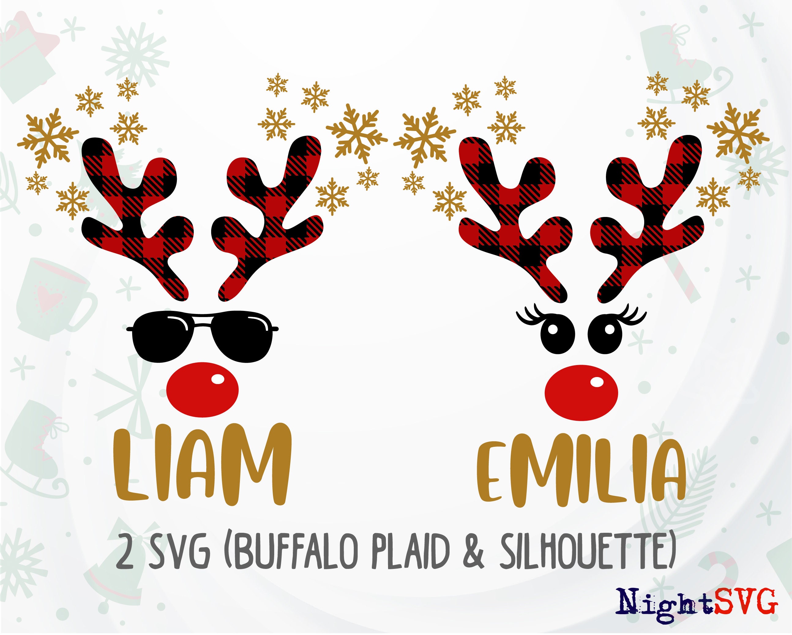 Christmas Reindeer face Buffalo Plaid SVG Merry Christmas | Etsy