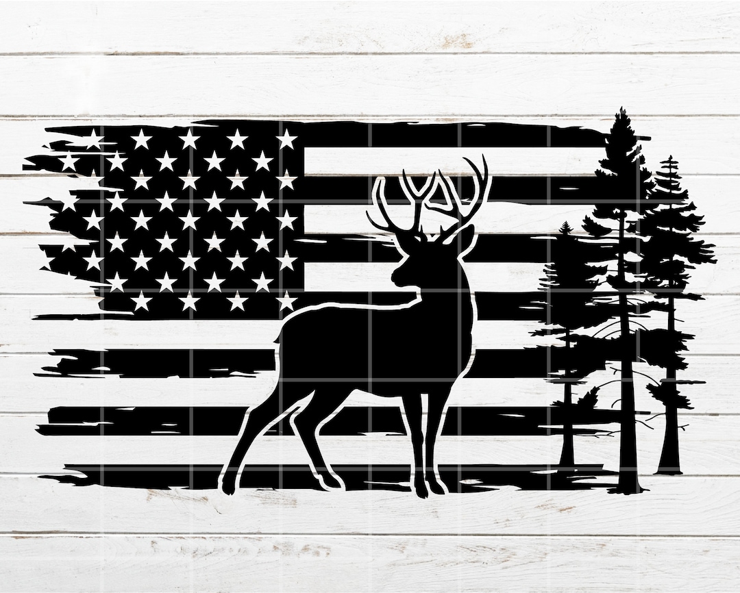 Deer SVG, Flag SVG, Tree SVG, Hunting Svg, American Distressed Flag Svg ...