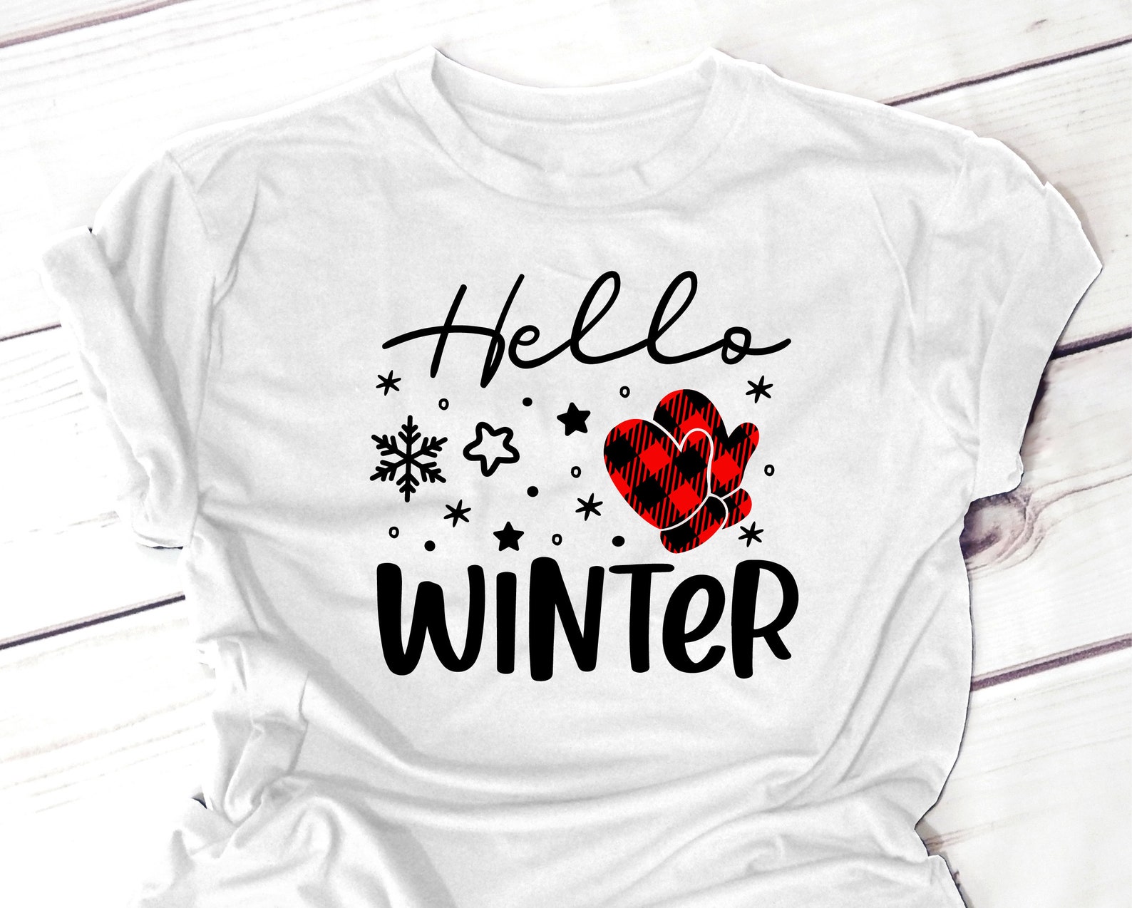 Hello Winter SVG Buffalo Plaid SVG Christmas Mittens Svg - Etsy
