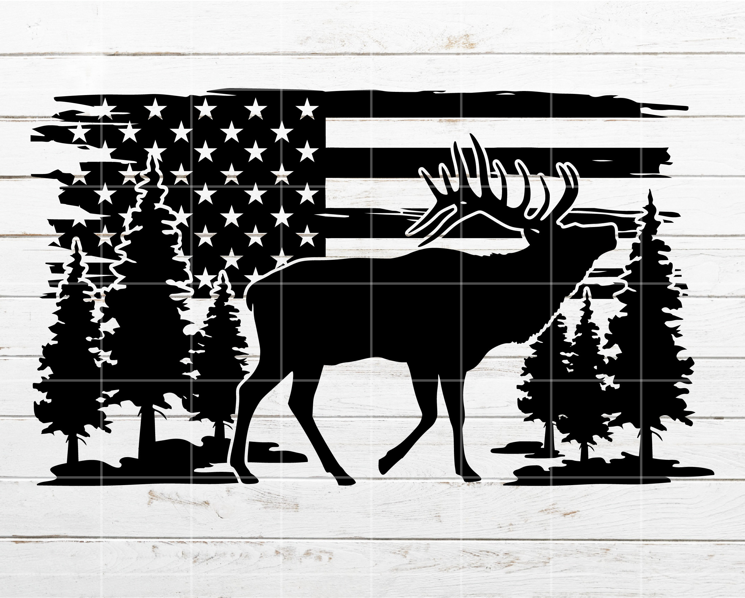 Elk SVG Distressed American Flag SVG Nature Scene SVG - Etsy Hong Kong