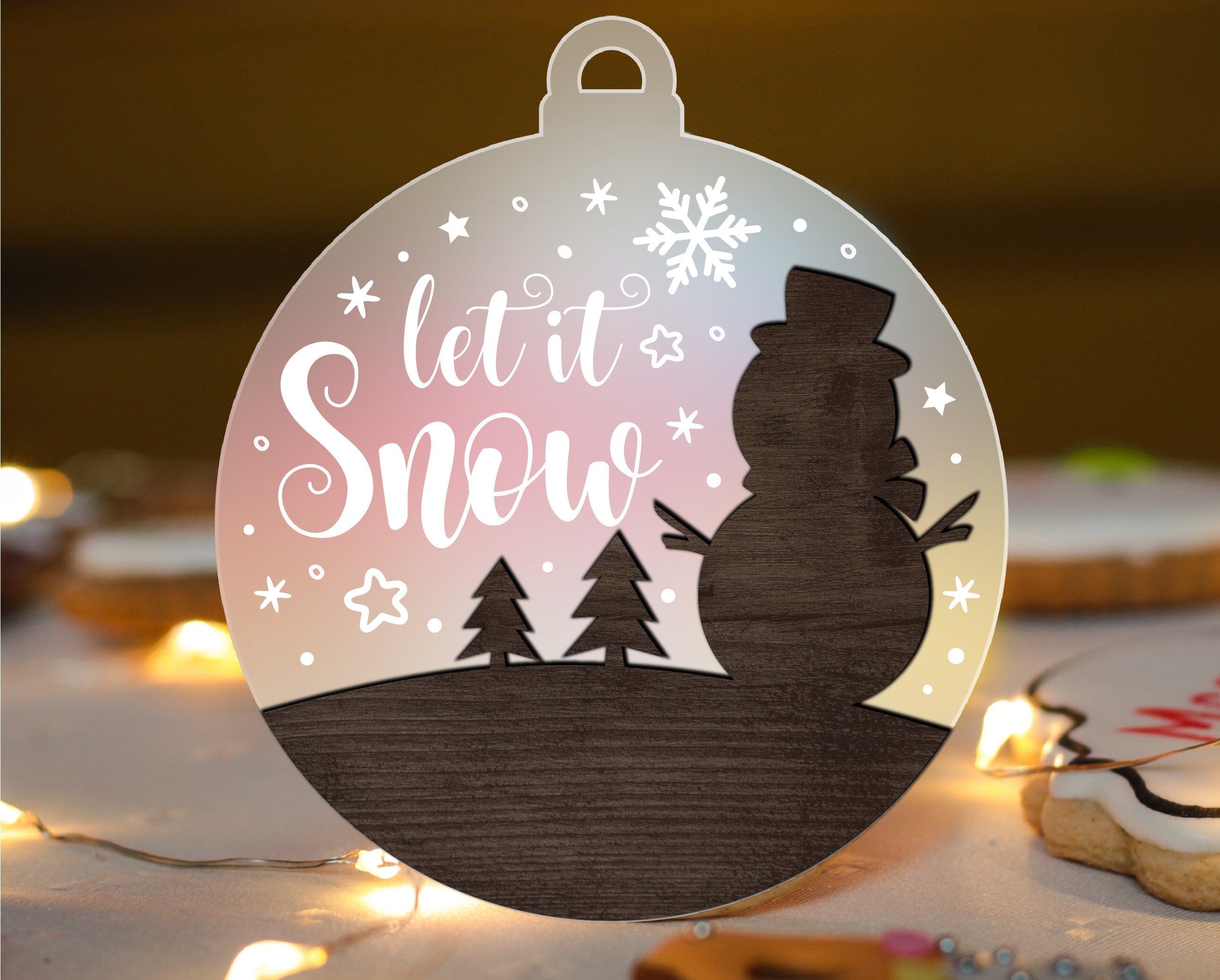 Let It Snow Christmas Ornament SVG Glowforge, Snowman SVG Laser Cut ...