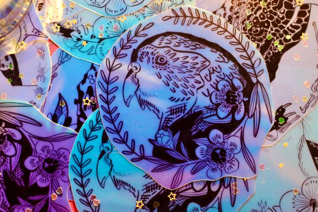 Kakapo Endangered Species Holographic Iridescent Vinyl Sticker: Miranda ...