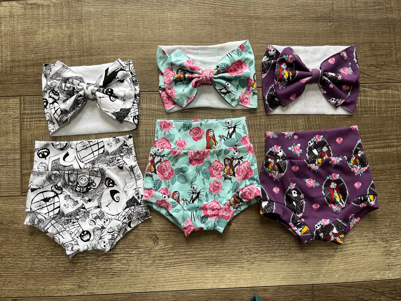 Girls Nightmare Bummies Jack Sally Christmas Shorties Halloween ...