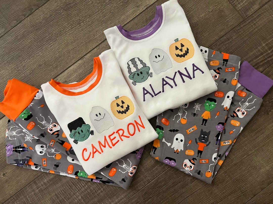 Kids Personalized Halloween Pajamas, Spooky Halloween Monogram Pjs ...