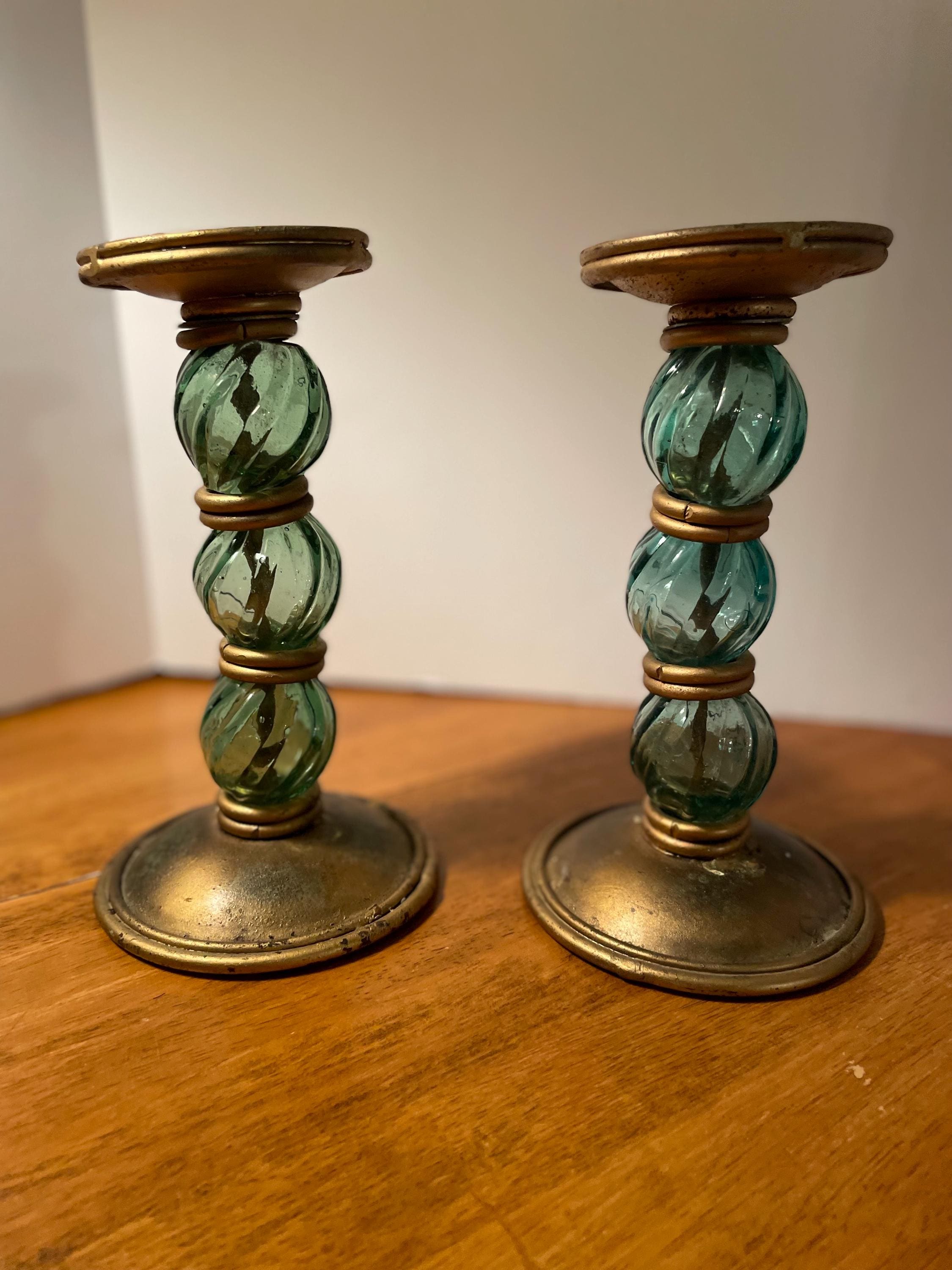 Gorgeous Set of Candlesticks From India With Blue Glass With a Brass ...