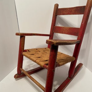 Vintage Farmhouse Red Wicker Kids Wood Rocking Chair 19" Tall and 18 ...